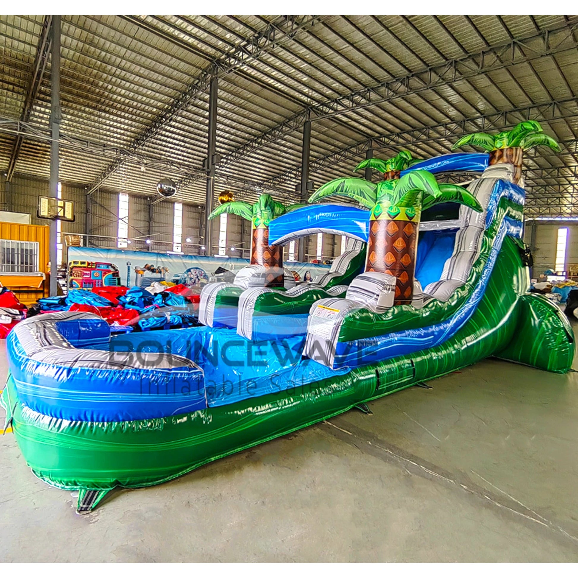 15ft Green Gush Commercial Single Lane Inflatable Water Slide ...