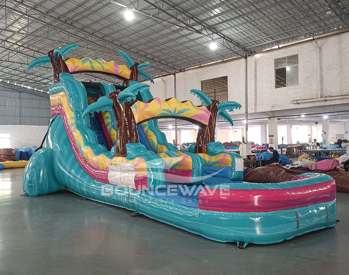 15ft Island Flow Palms Commercial Single Lane Inflatable Water Slide