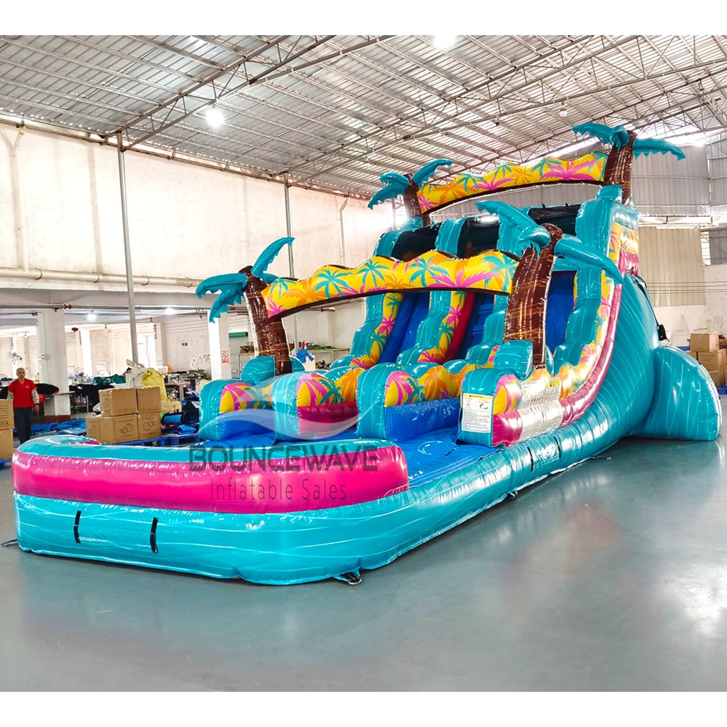 15ft Island Flow Palms Dual Lane Center Climb Inflatable Water Slide ...