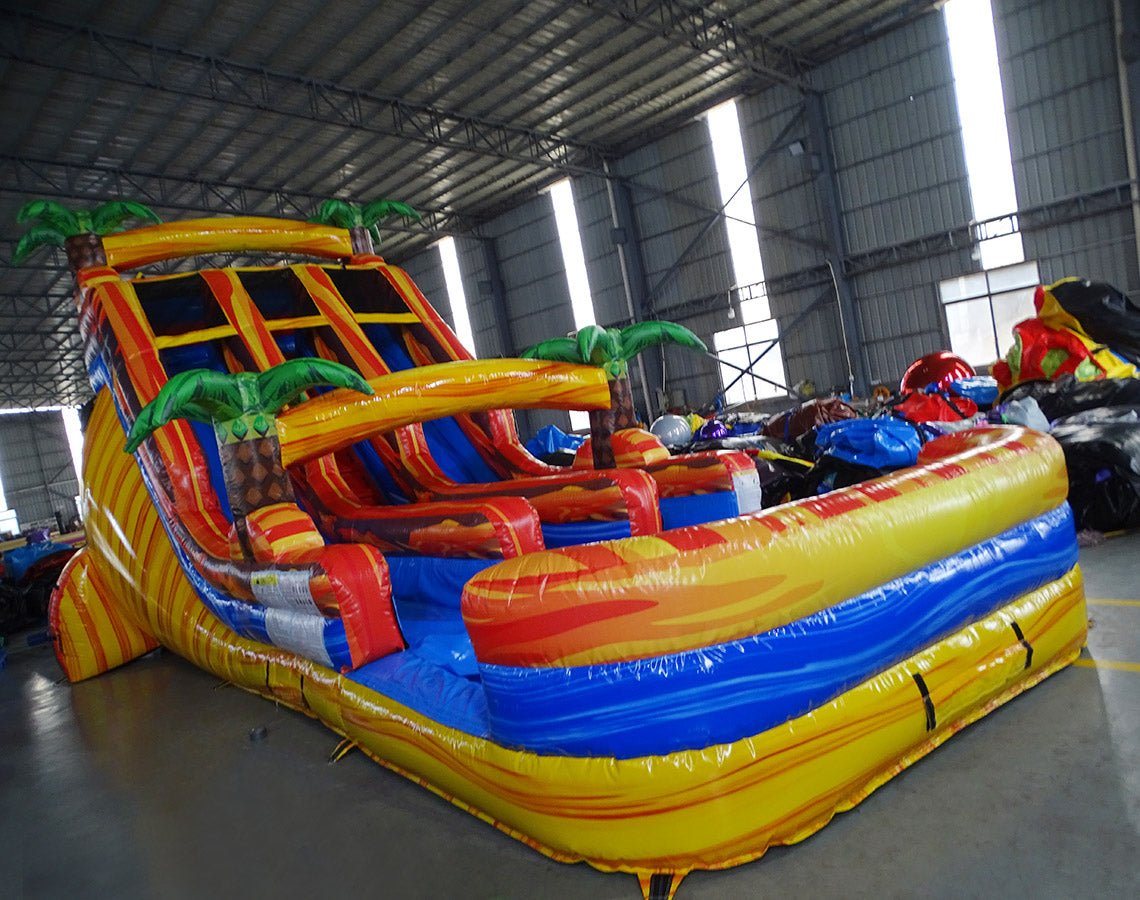 18ft Fiesta Fire Dual Lane Center Climb Inflatable Water Slide