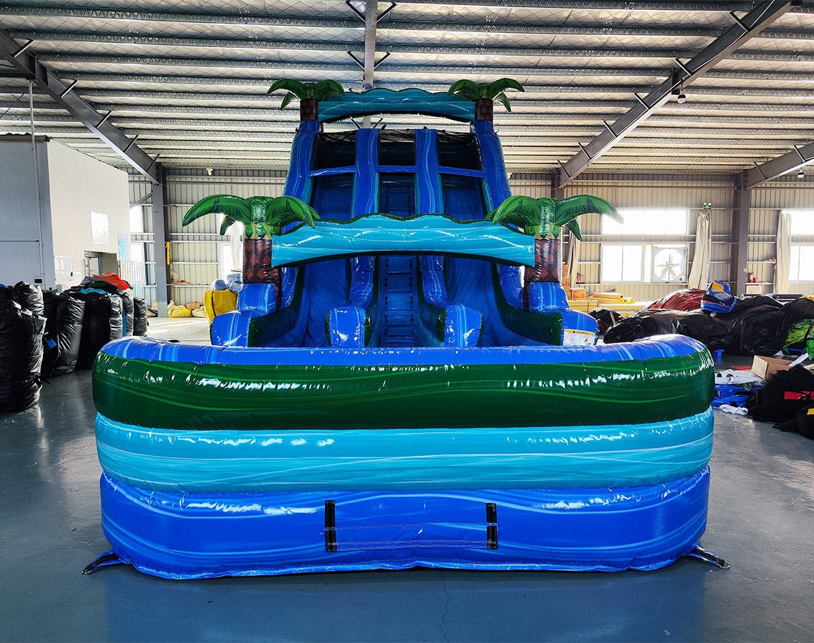 18ft Island Drop Dual Lane Center Climb Inflatable Water Slide ...