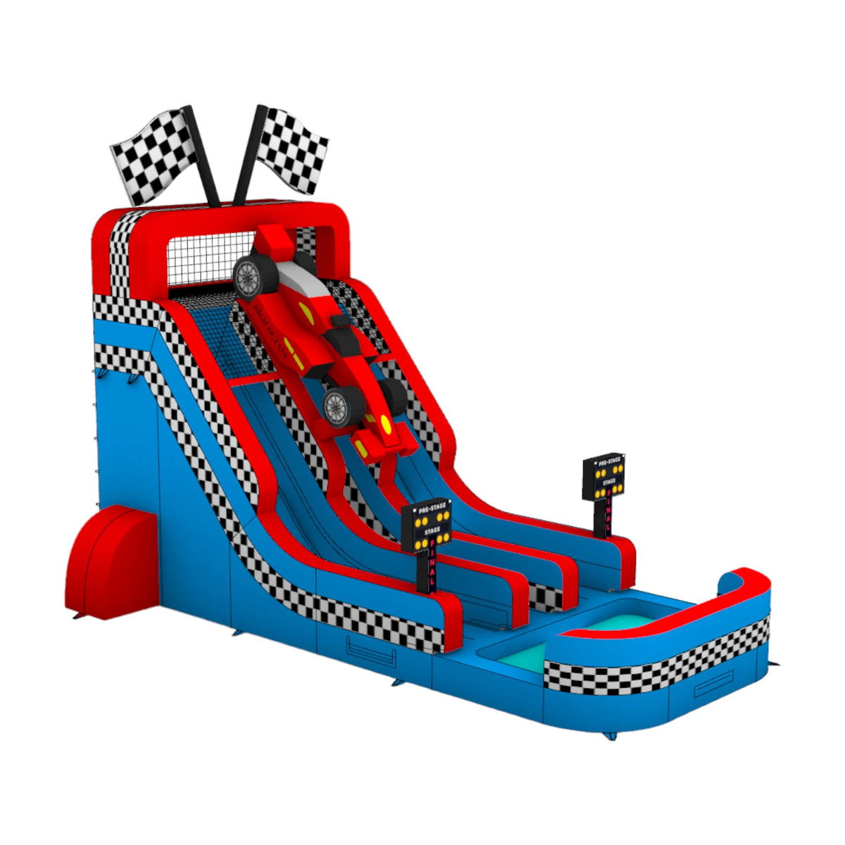 18ft High Octane Race Car Dual Lane Water Slide – Center Climb