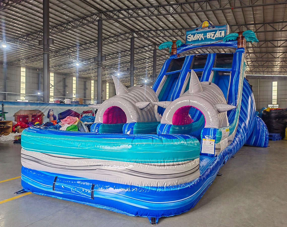 18ft Shark Beach Dual Lane Center Climb Inflatable Water Slide ...