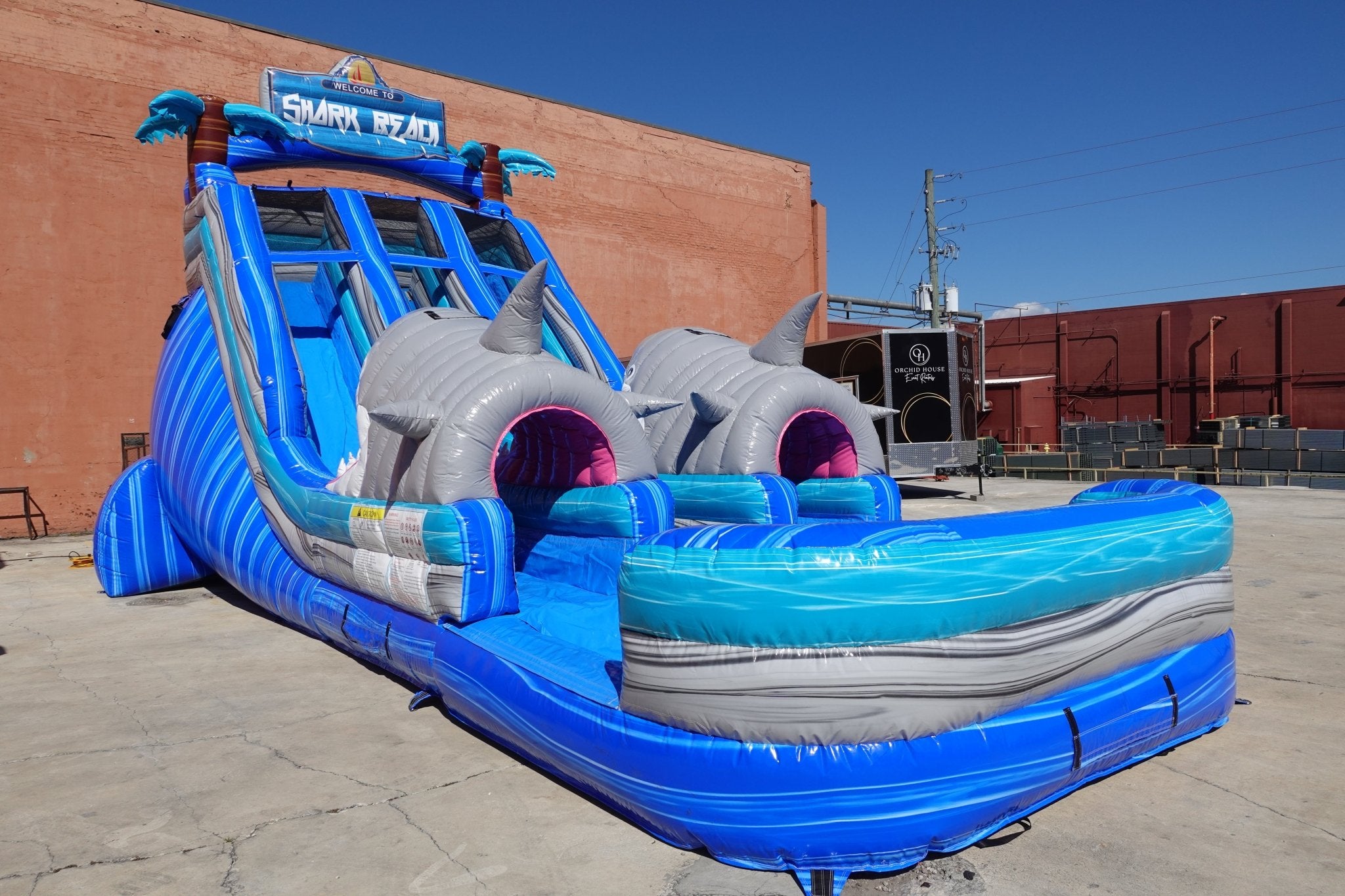 18ft Shark Beach Dual Lane Center Climb Inflatable Water Slide ...
