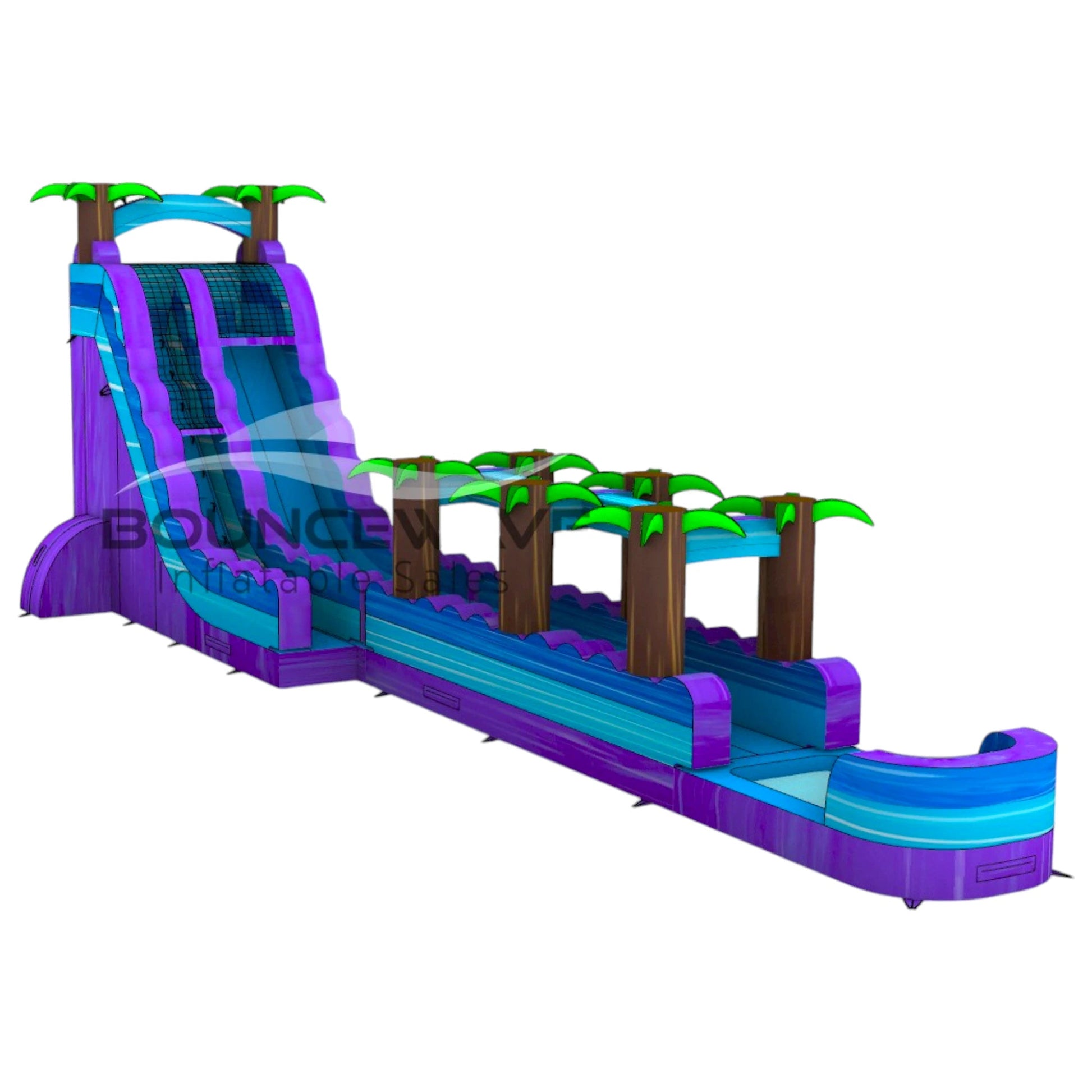 22ft Purple Plunge Teal Single Lane Inflatable Water Slide With Slip