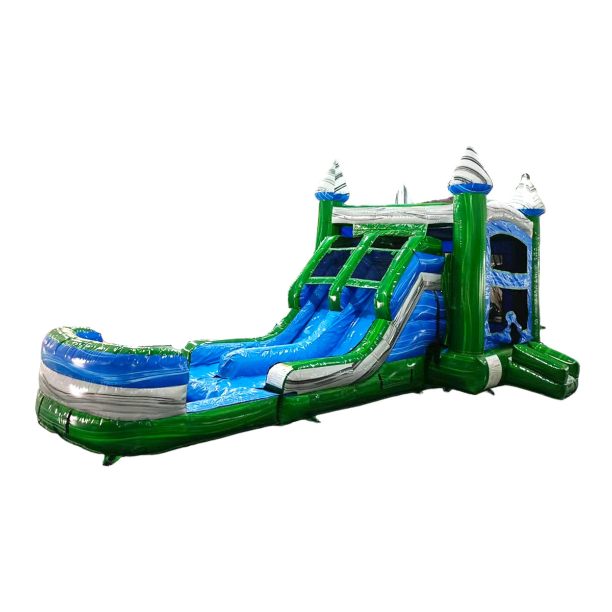Green Gush Dual Lane Bounce House with Slide (Wet/Dry) – BounceWave ...