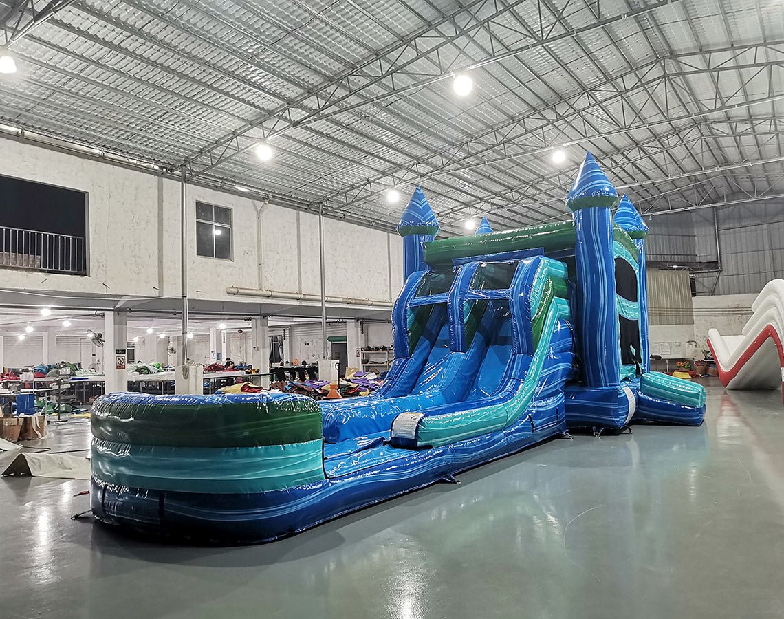 Island Drop Splash & Save Dual Lane Bounce House with Slide (Wet/Dry)