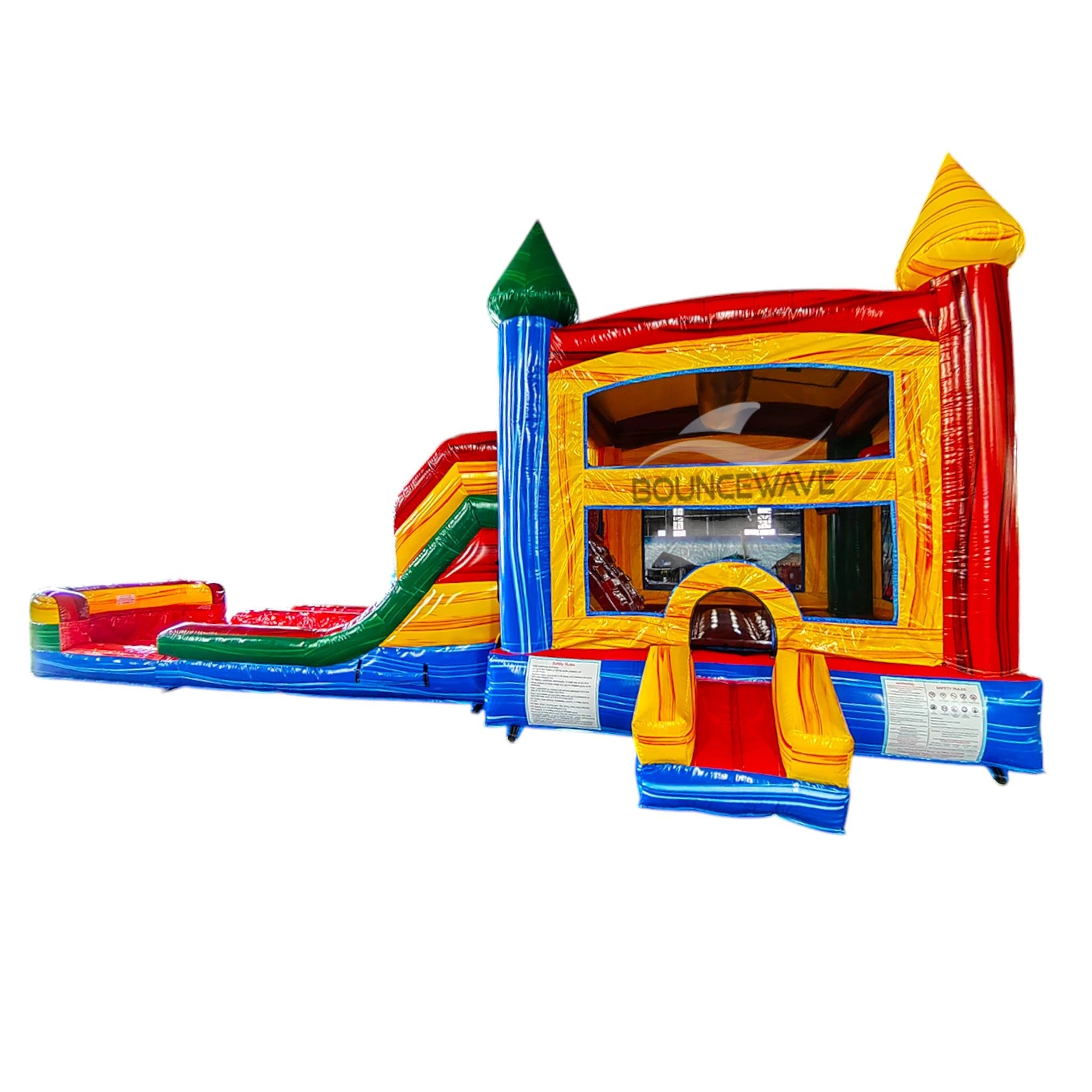 Primary Marble Splash & Save Bounce House with Dual Lane Slide (Wet/Dr